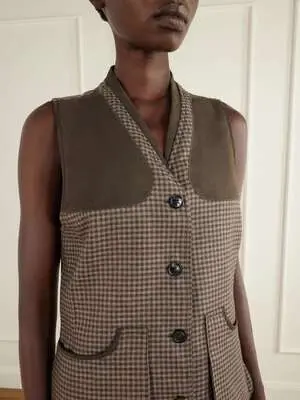 Purdey Checked Wool And Cashmere-blend Tweed Vest With Suede Trim