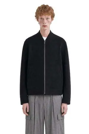 Harris Wharf London Boiled Wool Bomber Jacket - Black