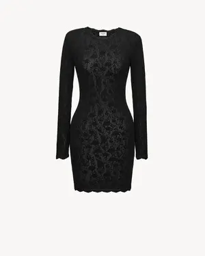 Saint Laurent Mini Dress In Floral Mesh Knit - Noir