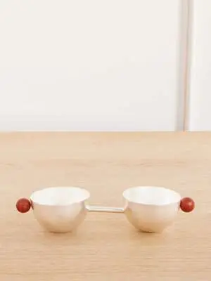 NATALIA CRIADO Double Aperitivo -plated And Stone Bowls - Silver