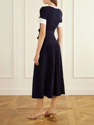 SELF-PORTRAIT Belted Floral-appliquéd Ribbed Midi Dress