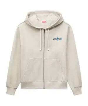 Kenzo Jumping Tiger' Zip Up Hoodie In Herringbone Cotton - Light Gray