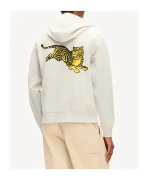 Kenzo Jumping Tiger' Zip Up Hoodie In Herringbone Cotton