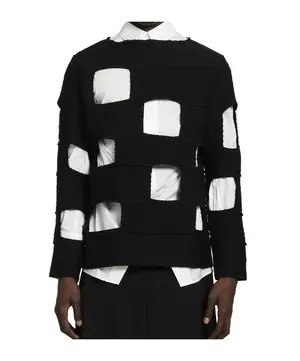 Comme Des Garçons Textured Panelled Crew Neck Sweater - Black