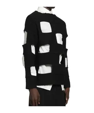 Comme Des Garçons Textured Panelled Crew Neck Sweater