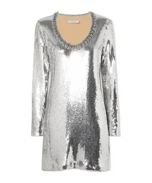 Rabanne Beaded-neckline Sequin-embellished Minidress - Gray