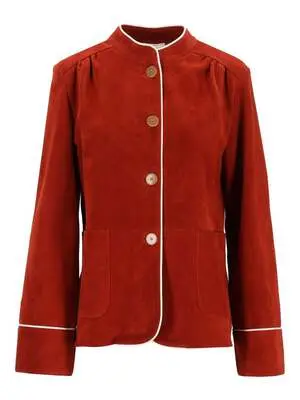 FORTE_FORTE Suede Band Collar Jacket - Orange
