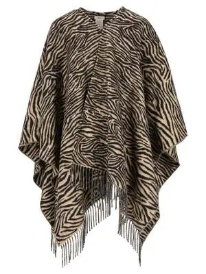 Fendi Wool Poncho With Animal Tiger Print - Multicolor