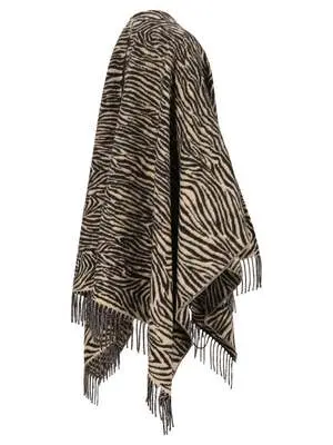 Fendi Wool Poncho With Animal Tiger Print