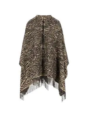 Fendi Wool Poncho With Animal Tiger Print