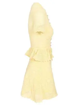 SELF-PORTRAIT Crochet Mini Dress With Floral Motifs And Peplum Waist
