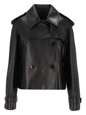 Burberry Mayfair Cropped Leather Trench Jacket - Black