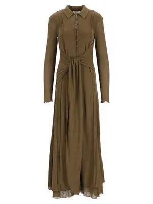 GANNI Long Sleeve Gauze Dress With Button Front