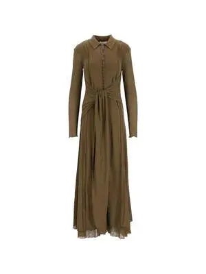 GANNI Long Sleeve Gauze Dress With Button Front