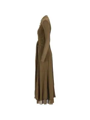 GANNI Long Sleeve Gauze Dress With Button Front