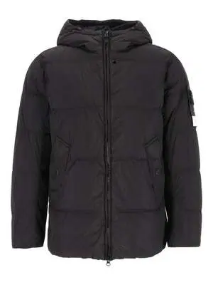 Stone Island Padded Down Jacket With Hood - Black