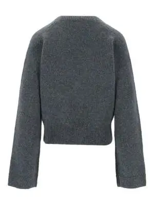 GANNI Melange Mohair Deep V-neck Sweater - Blue