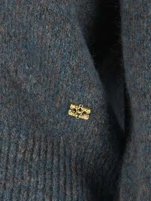 GANNI Melange Mohair Deep V-neck Sweater - Blue