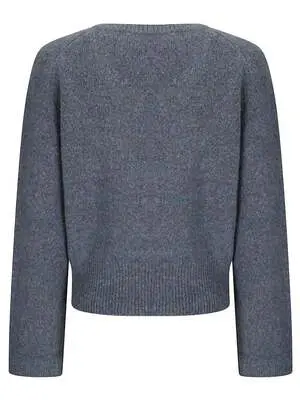 GANNI Melange Mohair Deep V-neck Sweater - Blue