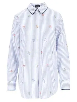 Etro Striped Floral Jacquard Cotton Shirt