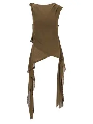 GANNI Asymmetrical Draped Tie Mesh Top - Green