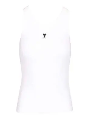 AMI Paris De Coeur Ribbed Cotton Tank Top - Black