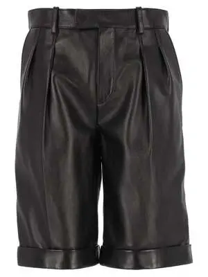 Saint Laurent Lambskin Leather Bermuda Shorts - Black