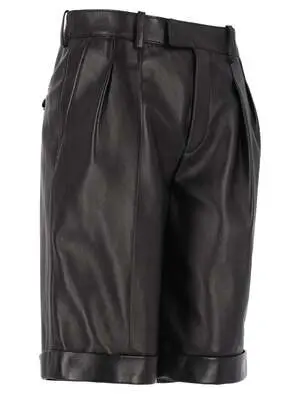 Saint Laurent Lambskin Leather Bermuda Shorts - Black