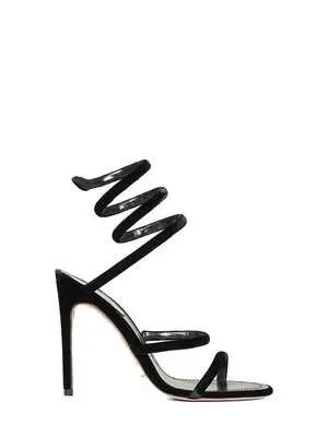 Rene Caovilla Black Velvet Spiral Strap Stiletto Sandals