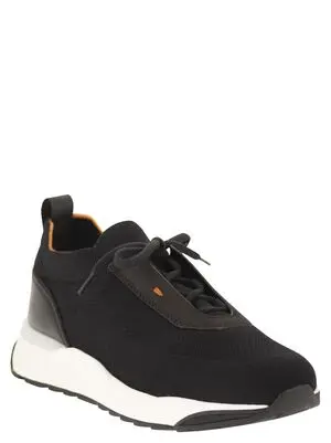 Santoni Textile And Leather Trainers With Raised Sole
