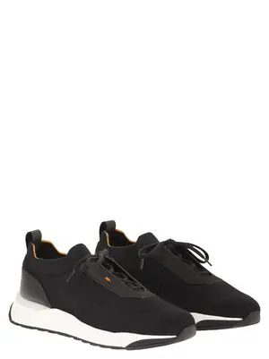 Santoni Textile And Leather Trainers With Raised Sole