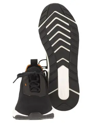 Santoni Textile And Leather Trainers With Raised Sole