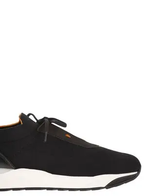 Santoni Textile And Leather Trainers With Raised Sole