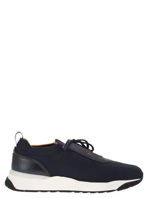 Santoni Textile And Leather Trainers With Raised Sole
