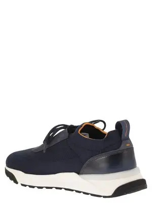 Santoni Textile And Leather Trainers With Raised Sole