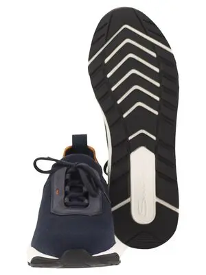 Santoni Textile And Leather Trainers With Raised Sole