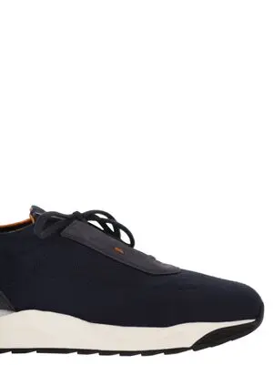 Santoni Textile And Leather Trainers With Raised Sole