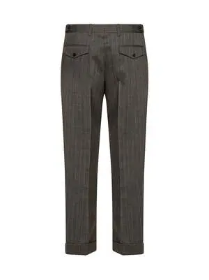 Dries Van Noten Cement Chevron Wool Philip Tailored Trousers