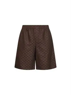 Gucci Brown Linen Blend Gg Canvas Shorts - Multicolor