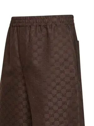 Gucci Brown Linen Blend Gg Canvas Shorts