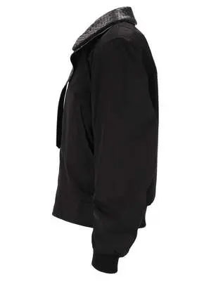 Bottega Veneta Padded Nylon Bomber Jacket With Intrecciato Leather Collar