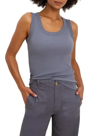NIC+ZOE Ribbed Scoop Neck Tank - Bluestone