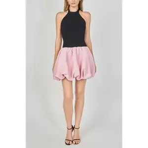 Endless Rose Mixed Media Halter Neck Bubble Minidress
