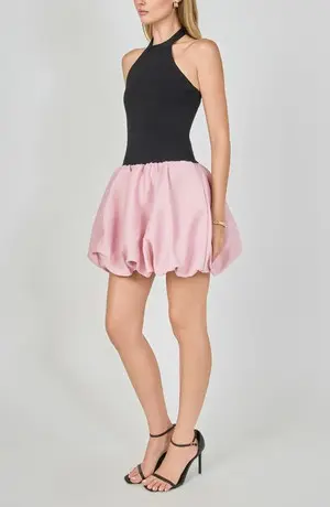 Endless Rose Mixed Media Halter Neck Bubble Minidress
