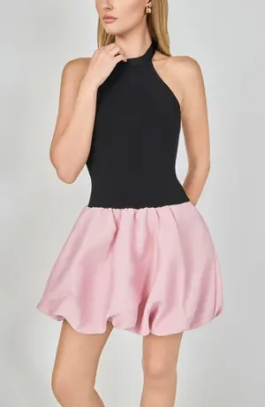 Endless Rose Mixed Media Halter Neck Bubble Minidress