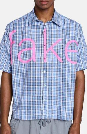JADED LONDON Check Fake Short Sleeve Graphic Button-up Shirt