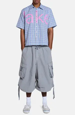 JADED LONDON Check Fake Short Sleeve Graphic Button-up Shirt