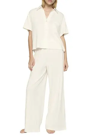 Eberjey Pima Cotton Short Sleeve Pajamas - Ivory