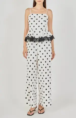 Endless Rose Polka Dot Peplum Jumpsuit - White/black