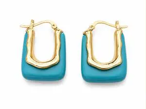 BY OZGE Blue / Gold Coastal Turquoise Enamel Hoop Earrings Gold - Blue/gold